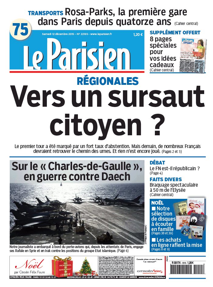 Le Parisien N°22165 du 12 décembre 2015 à télécharger sur iPad