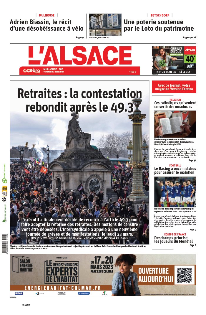 L'Alsace N°20230317 du 17 mars 2023 à télécharger sur iPad