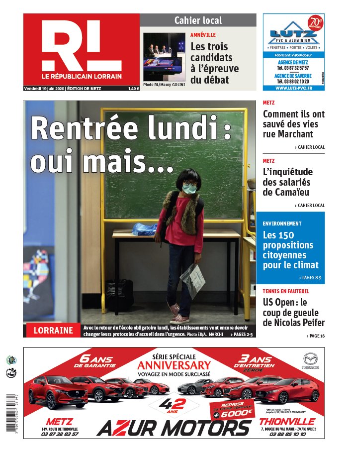 Le Républicain Lorrain N°20200619 du 19 juin 2020 à télécharger sur iPad