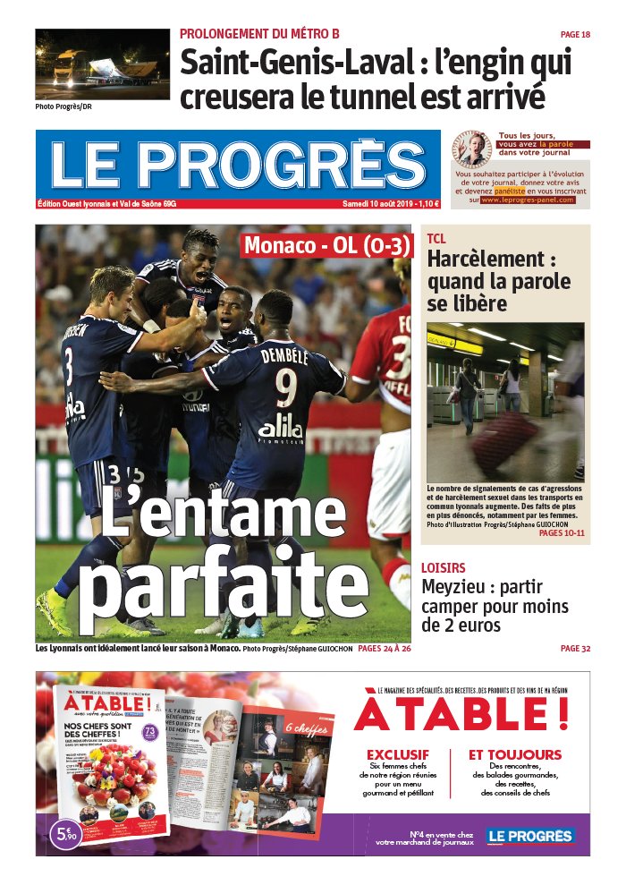 Le Progrès N°20190810 du 10 août 2019 à télécharger sur iPad