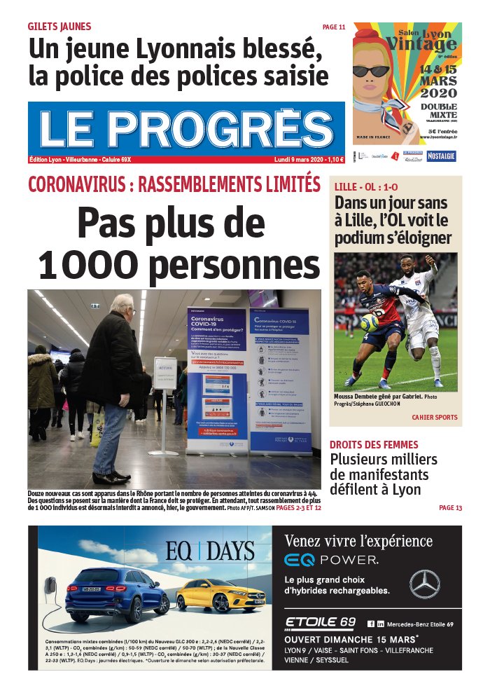 Le Progrès N°20200309 du 09 mars 2020 à télécharger sur iPad