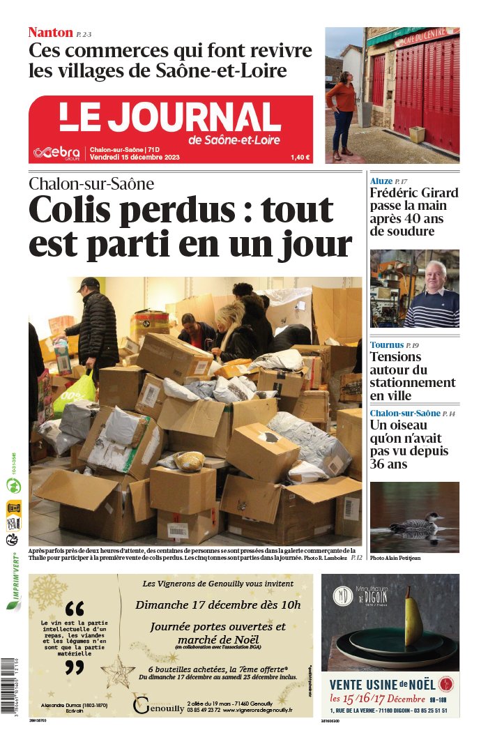 Le Journal de Saône et Loire N°20231215 du 15 décembre 2023 à télécharger sur iPad