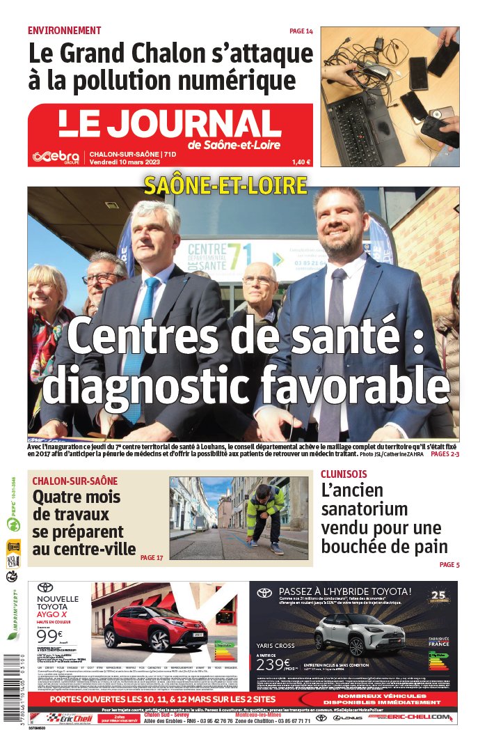 Le Journal de Saône et Loire N°20230310 du 10 mars 2023 à télécharger sur iPad