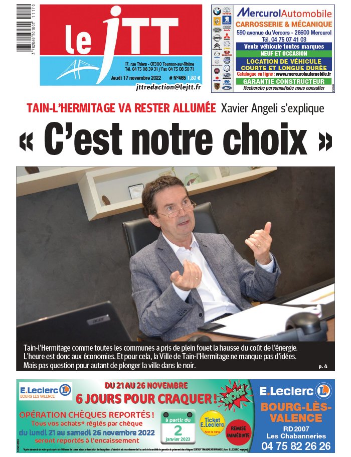 Le Journal de Tournon-Tain N°465 du 17 novembre 2022 à télécharger sur iPad