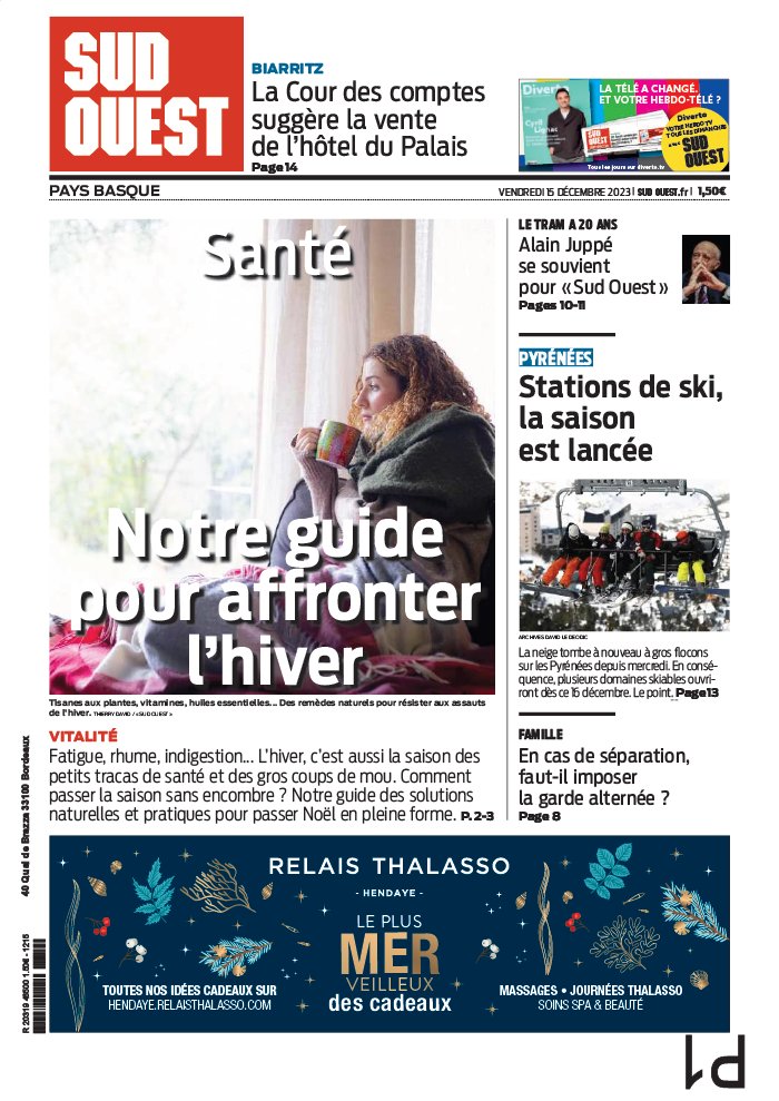 Sud Ouest N°20231215 du 15 décembre 2023 à télécharger sur iPad