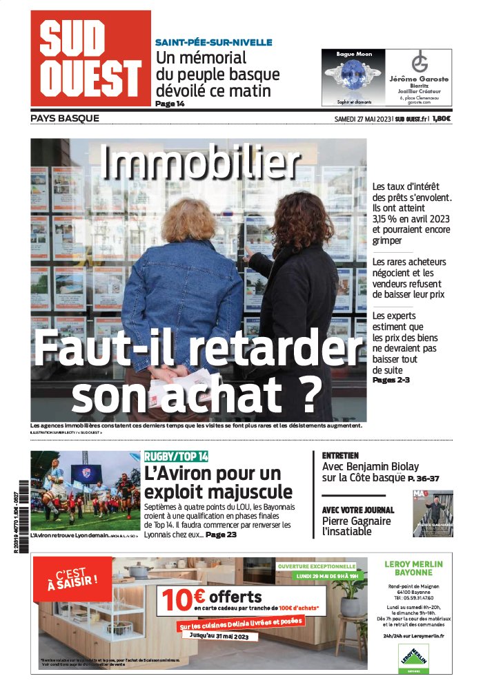 Sud Ouest N°20230527 Du 27 Mai 2023 à Télécharger Sur Ipad
