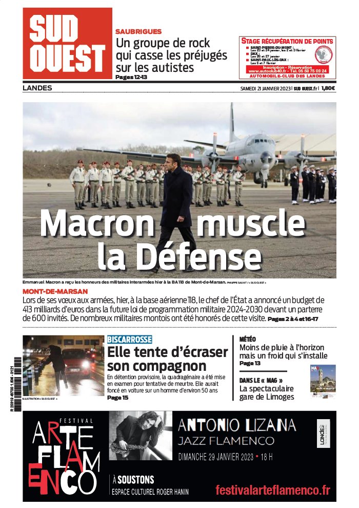Sud Ouest N°20230121 du 21 janvier 2023 à télécharger sur iPad