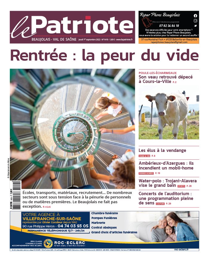 Le Patriote Beaujolais N°1410 du 01 septembre 2022 à télécharger sur iPad