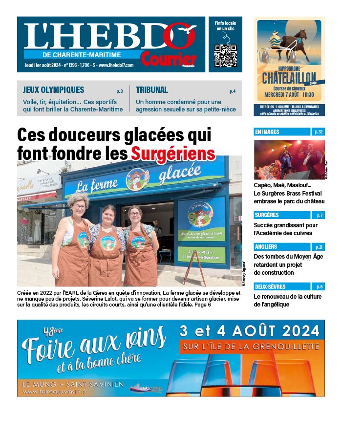 L'Hebdo de Charente Maritime N°1396 du 01 août 2024 à télécharger sur iPad