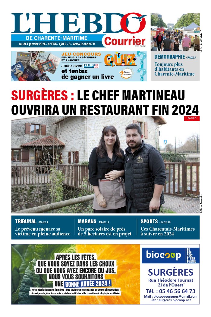 L'Hebdo de Charente Maritime N°1366 du 04 janvier 2024 à télécharger sur iPad