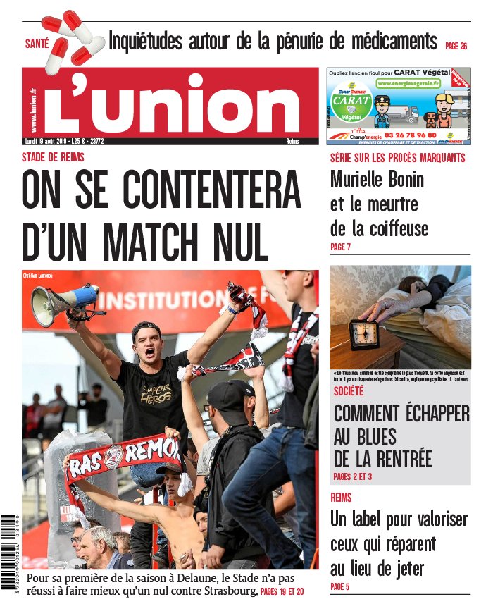 L'Union N°20190819 du 19 août 2019 à télécharger sur iPad