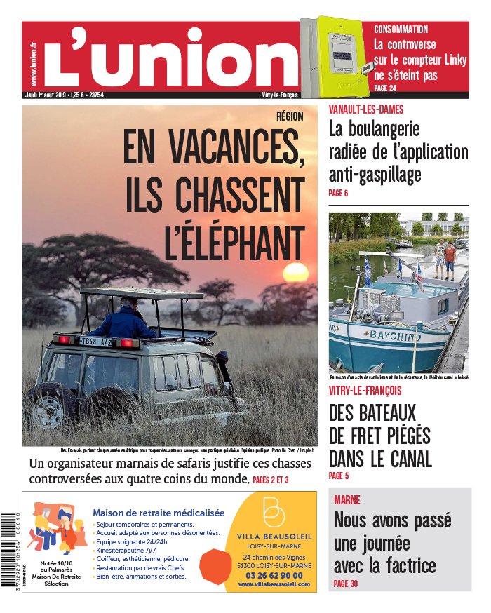 L'Union N°20190801 du 01 août 2019 à télécharger sur iPad