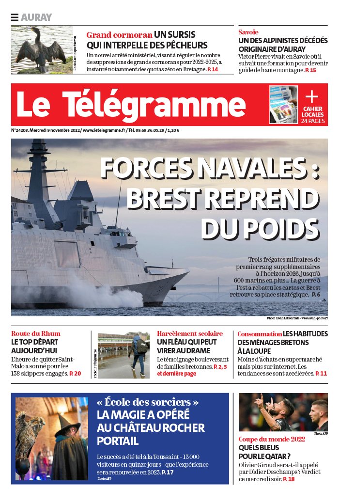 Le Télégramme N°20221109 du 09 novembre 2022 à télécharger sur iPad