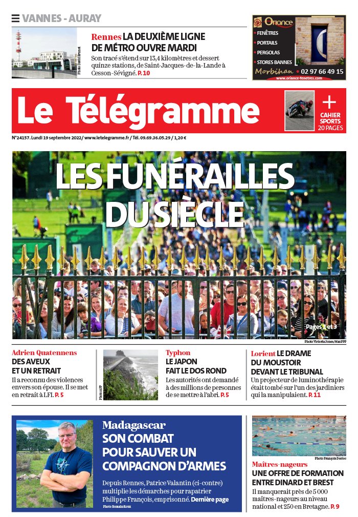 Le Télégramme N°20220919 du 19 septembre 2022 à télécharger sur iPad