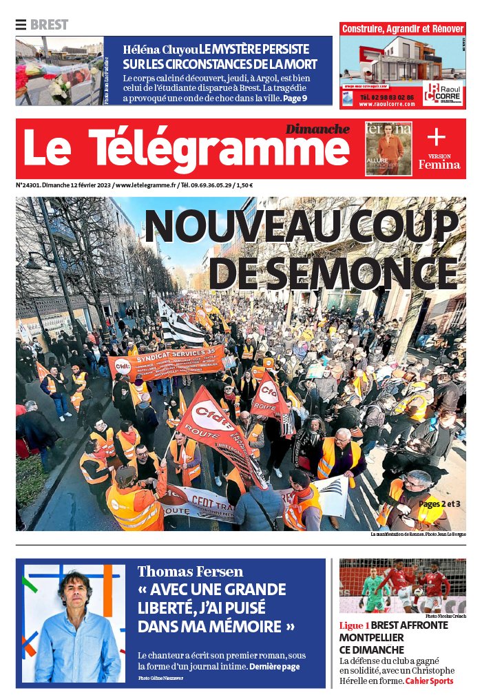 Le Télégramme N°20230212 du 12 février 2023 à télécharger sur iPad