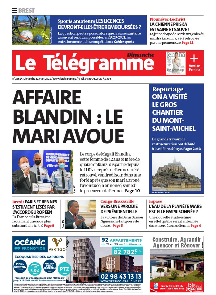 Le Télégramme N°20210321 du 21 mars 2021 à télécharger sur iPad