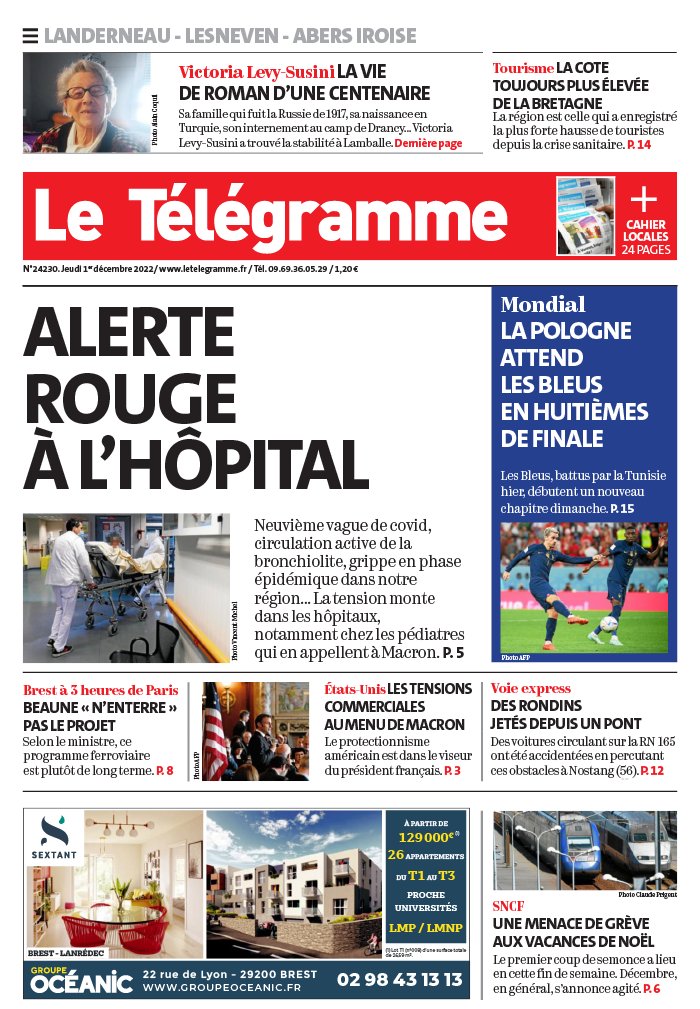 Le Télégramme N°20221201 du 01 décembre 2022 à télécharger sur iPad