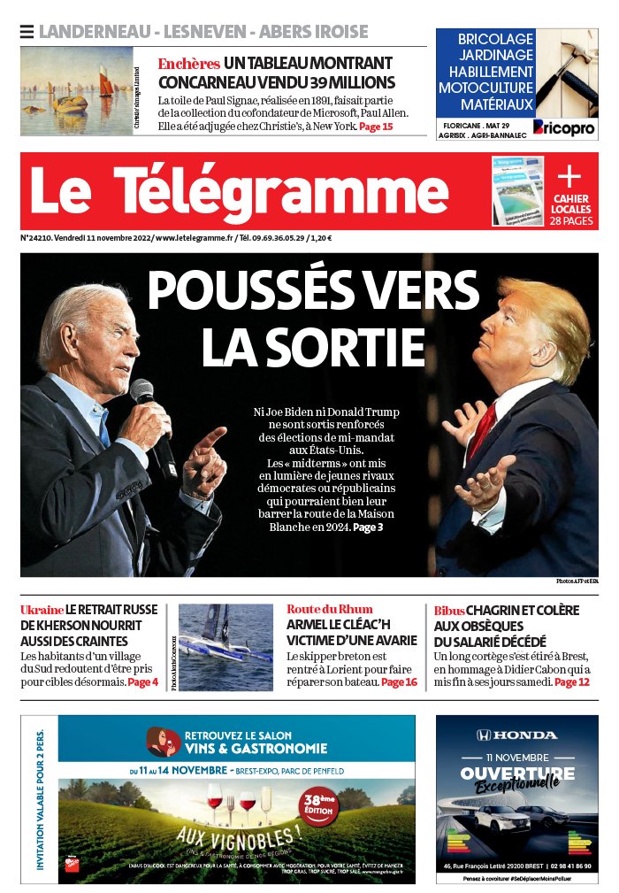 Le Télégramme N°20221111 du 11 novembre 2022 à télécharger sur iPad