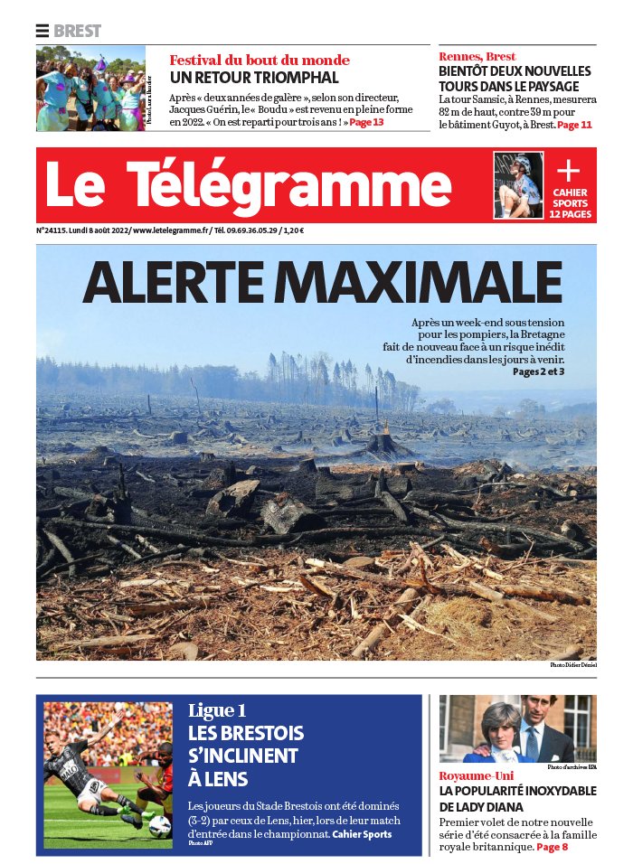 Le Télégramme N°20220808 du 08 août 2022 à télécharger sur iPad