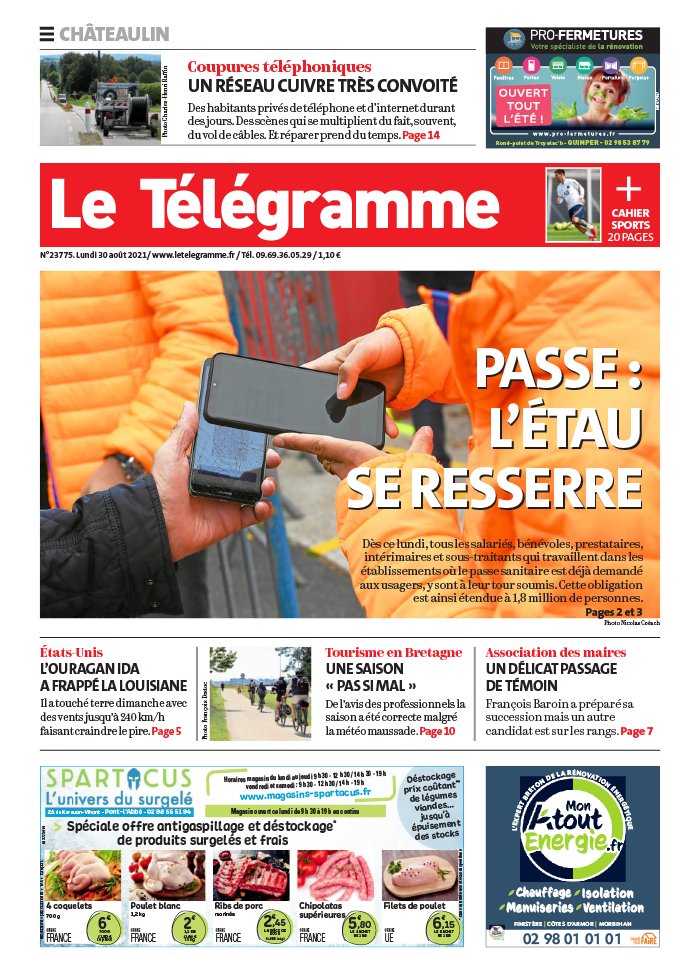 Le Télégramme N°20210830 du 30 août 2021 à télécharger sur iPad
