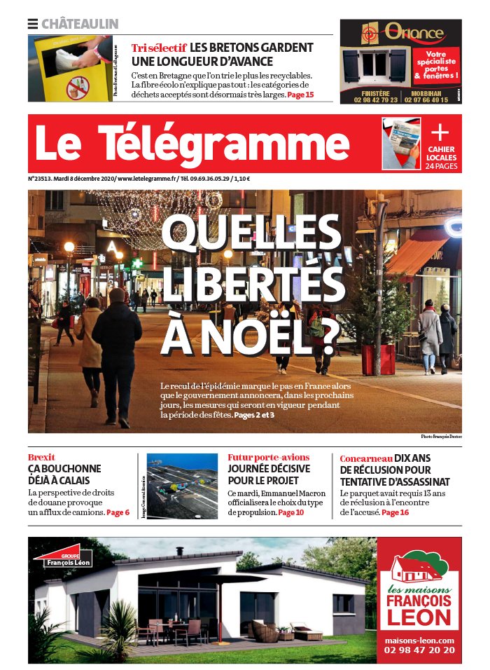 Le Télégramme N°20201208 du 08 décembre 2020 à télécharger sur iPad