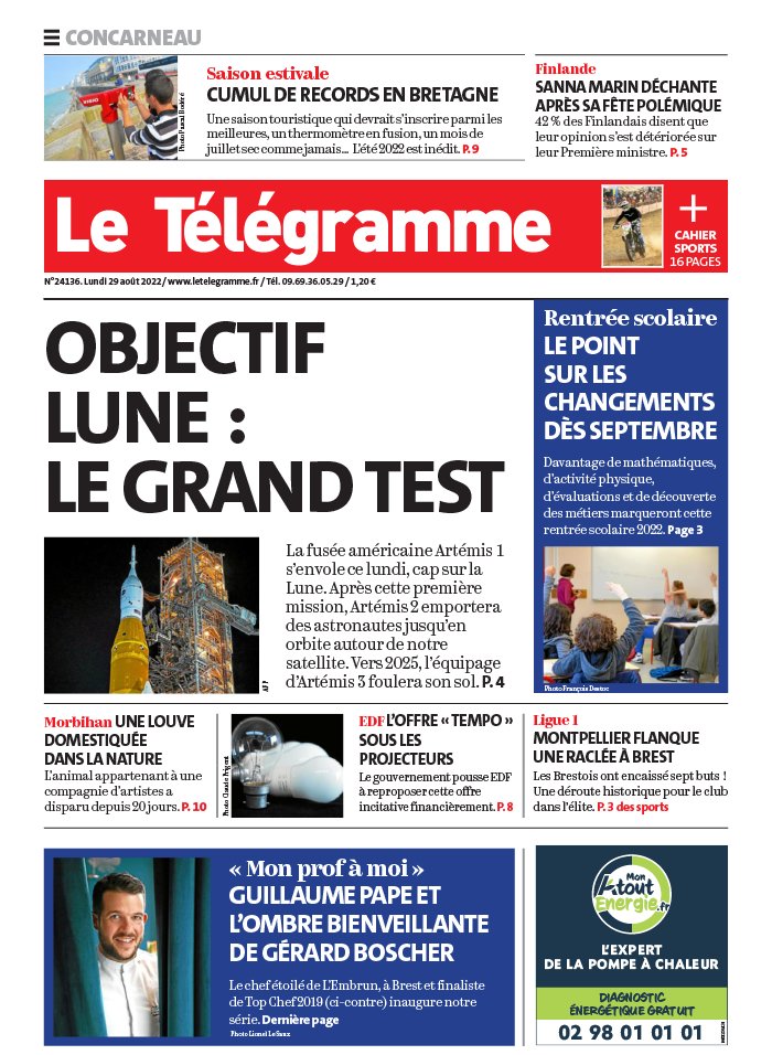 Le Télégramme N°20220829 du 29 août 2022 à télécharger sur iPad