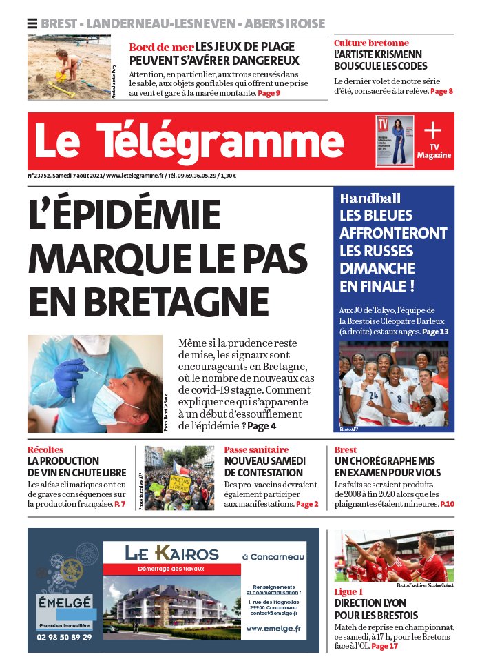 Le Télégramme N°20210807 du 07 août 2021 à télécharger sur iPad