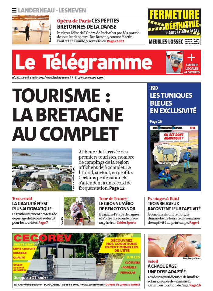 Le Télégramme N°20210705 du 05 juillet 2021 à télécharger sur iPad