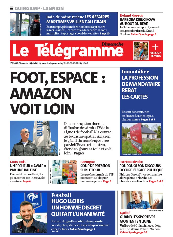 Le Télégramme N°20210613 du 13 juin 2021 à télécharger sur iPad