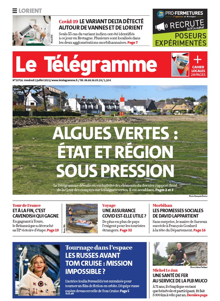 Le Télégramme N°20210702 du 02 juillet 2021 à télécharger sur iPad