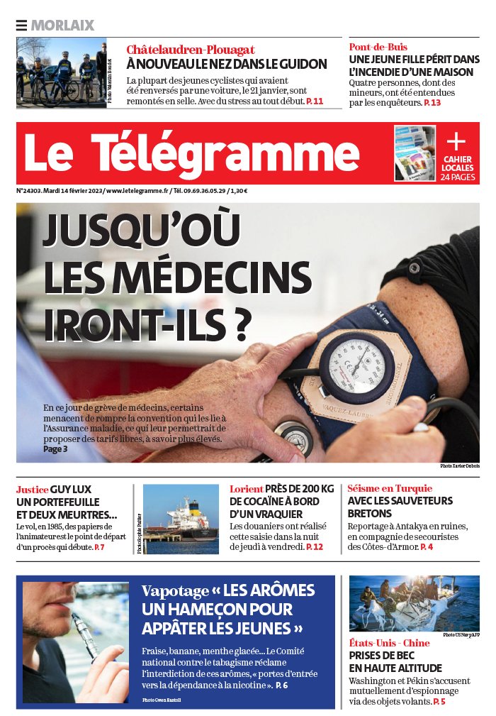 Le Télégramme N°20230214 du 14 février 2023 à télécharger sur iPad