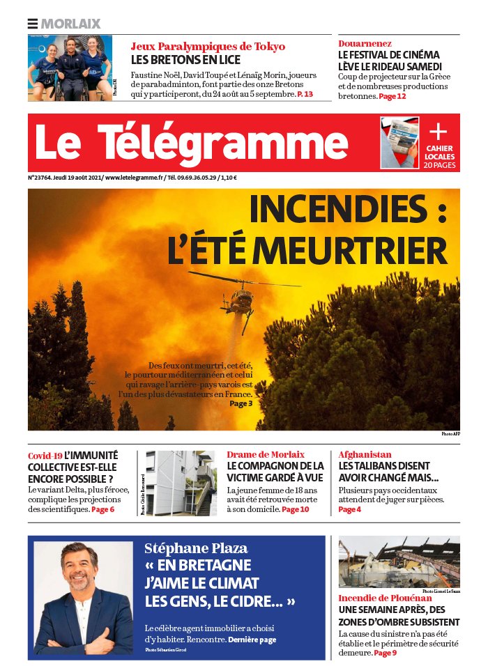 Le Télégramme N°20210819 du 19 août 2021 à télécharger sur iPad