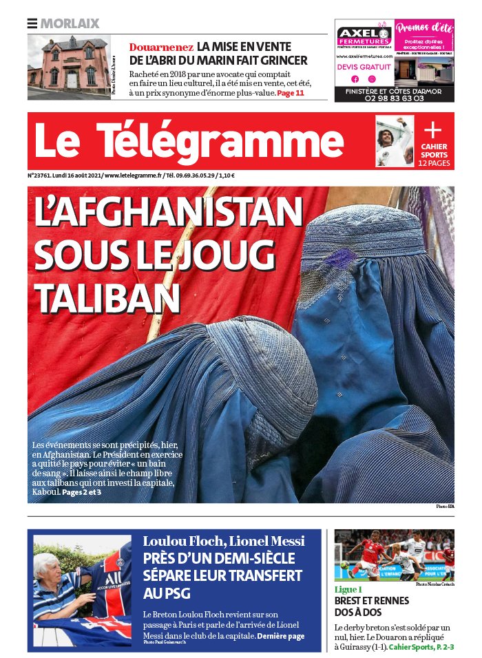 Le Télégramme N°20210816 du 16 août 2021 à télécharger sur iPad