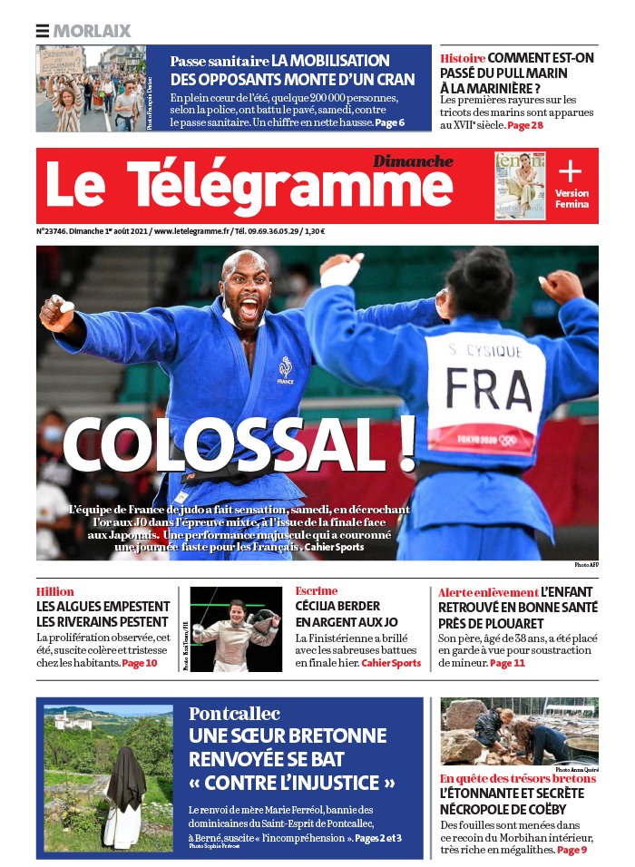 Le Télégramme N°20210801 du 01 août 2021 à télécharger sur iPad