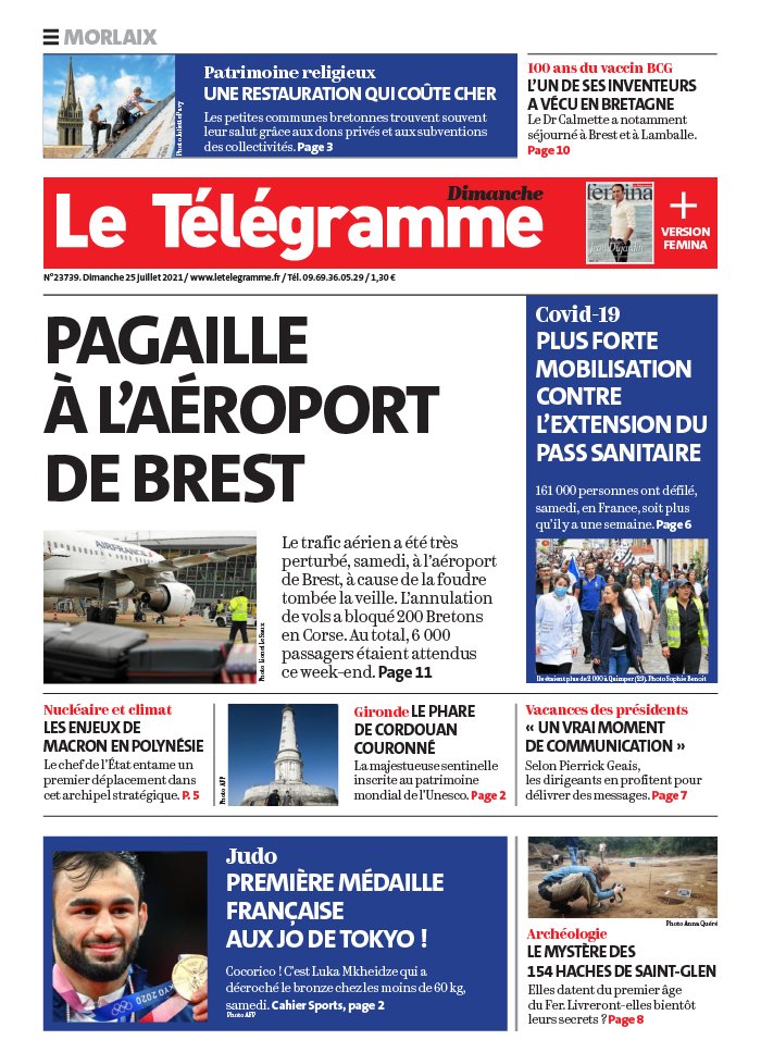 Le Télégramme N°20210725 du 25 juillet 2021 à télécharger sur iPad