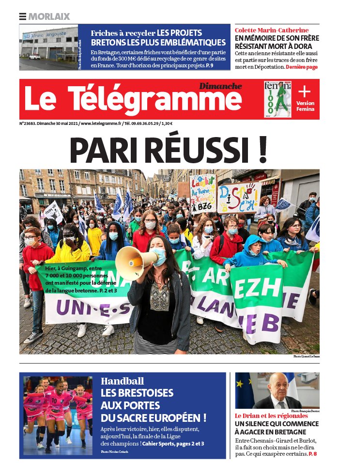 Le Télégramme N°20210530 du 30 mai 2021 à télécharger sur iPad