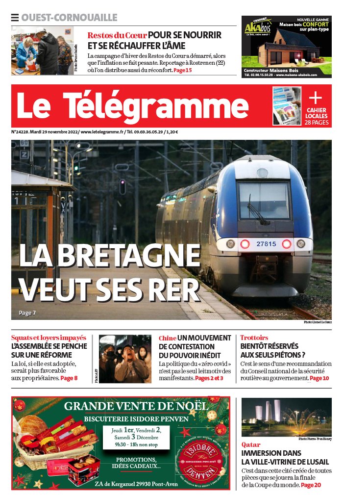 Le Télégramme N°20221129 du 29 novembre 2022 à télécharger sur iPad