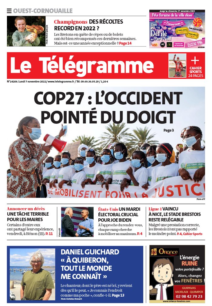 Le Télégramme N°20221107 du 07 novembre 2022 à télécharger sur iPad