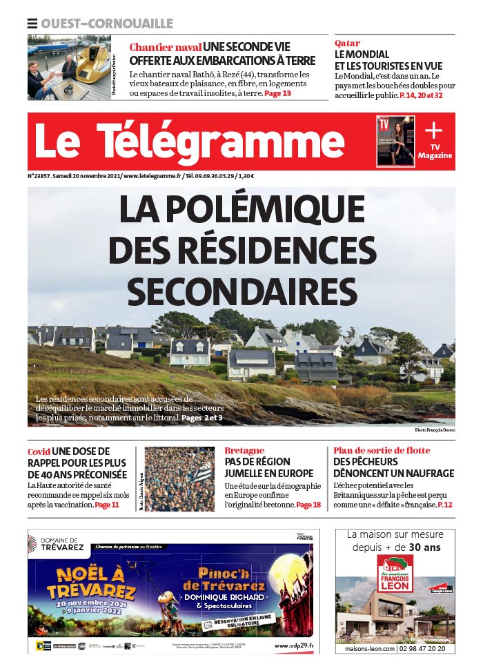 Le Télégramme N°20211120 du 20 novembre 2021 à télécharger sur iPad