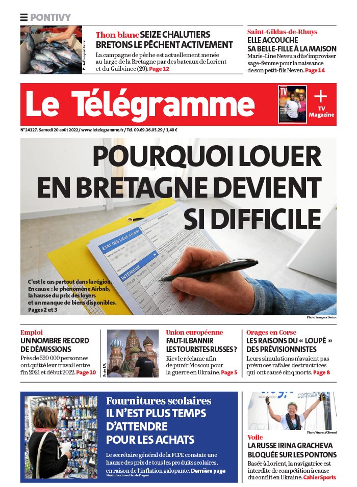 Le Télégramme N°20220820 du 20 août 2022 à télécharger sur iPad