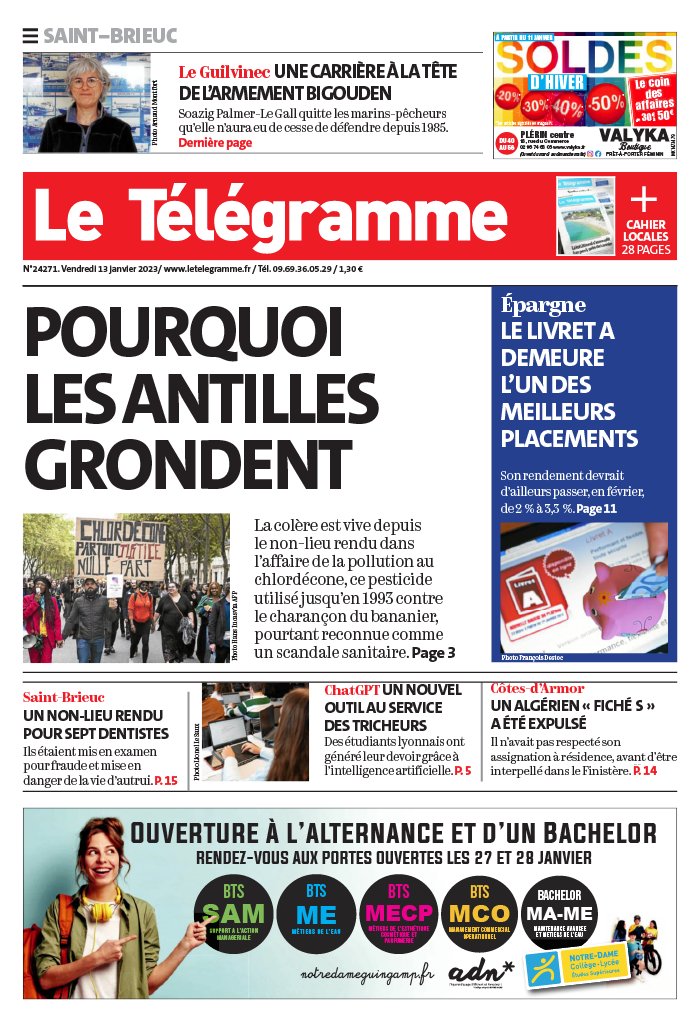 Le Télégramme N°20230113 du 13 janvier 2023 à télécharger sur iPad