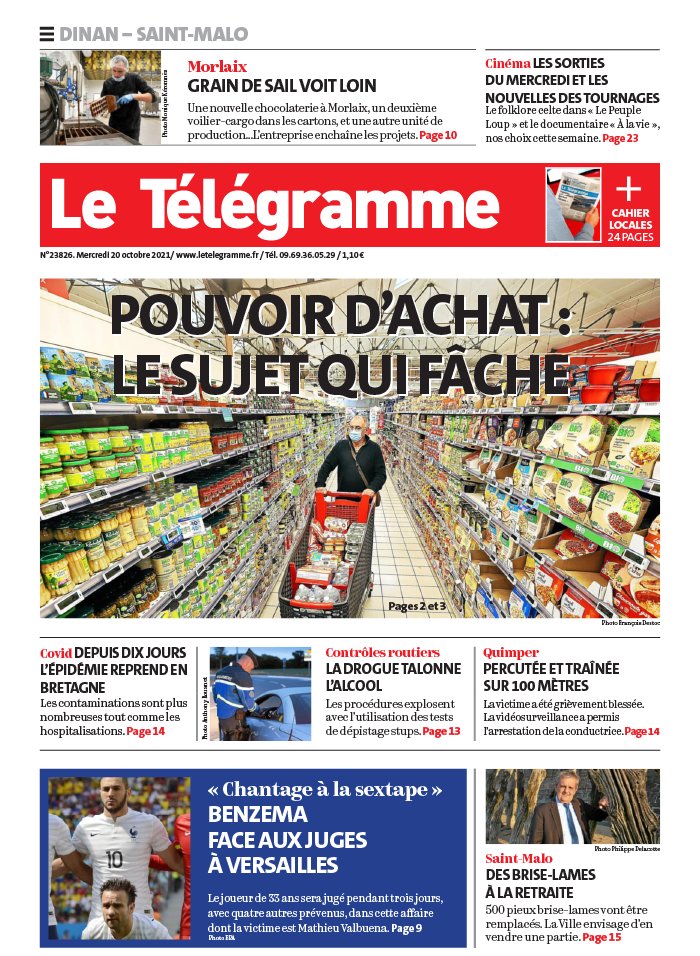 Le Télégramme N°20211020 du 20 octobre 2021 à télécharger sur iPad