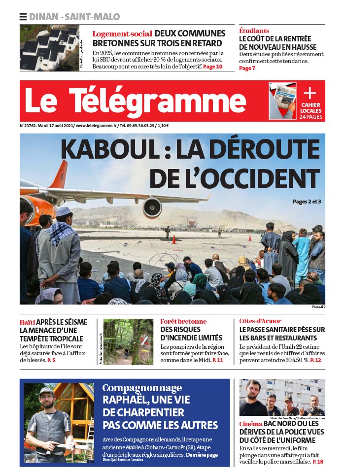 Le Télégramme N°20210817 du 17 août 2021 à télécharger sur iPad