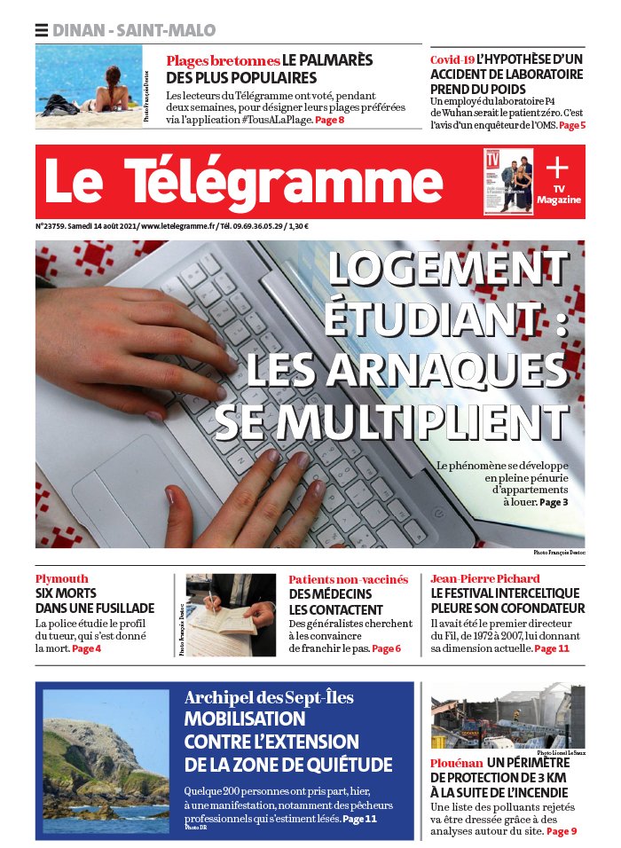Le Télégramme N°20210814 du 14 août 2021 à télécharger sur iPad