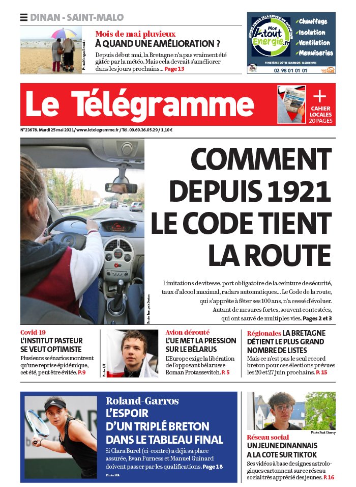 Le Télégramme N°20210525 du 25 mai 2021 à télécharger sur iPad