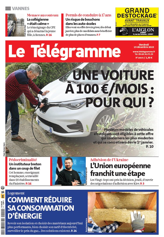 Le Télégramme N°20231215 du 15 décembre 2023 à télécharger sur iPad
