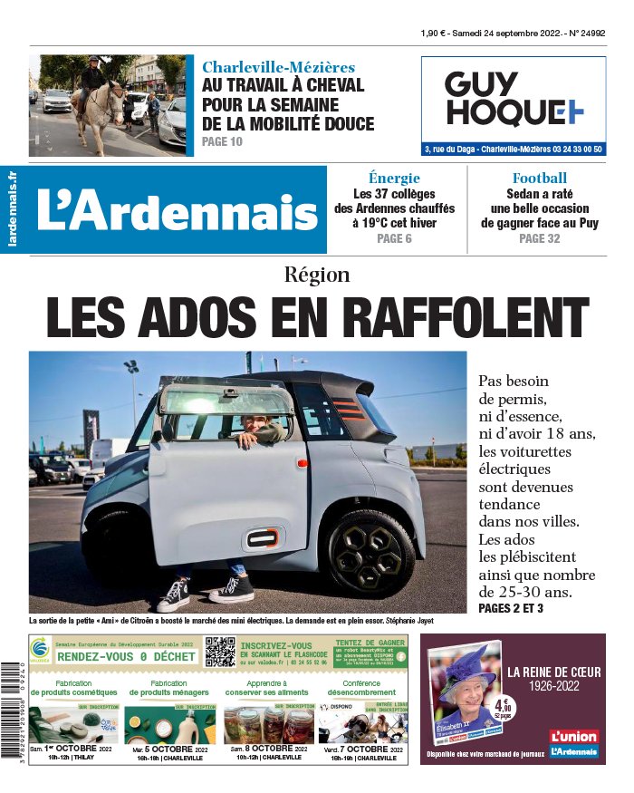 L'Ardennais N°24992 du 24 septembre 2022 à télécharger sur iPad
