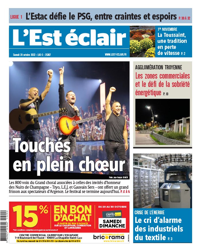 L'Est éclair N°25367 du 29 octobre 2022 à télécharger sur iPad