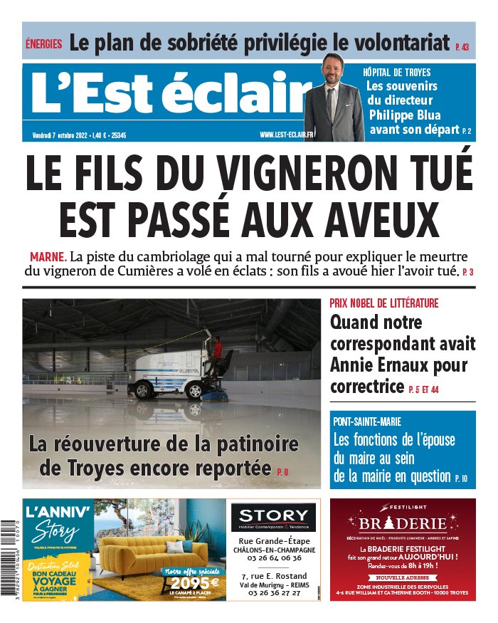 L'Est éclair N°25345 du 07 octobre 2022 à télécharger sur iPad