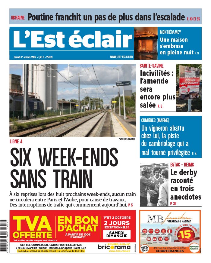 L'Est éclair N°25339 du 01 octobre 2022 à télécharger sur iPad